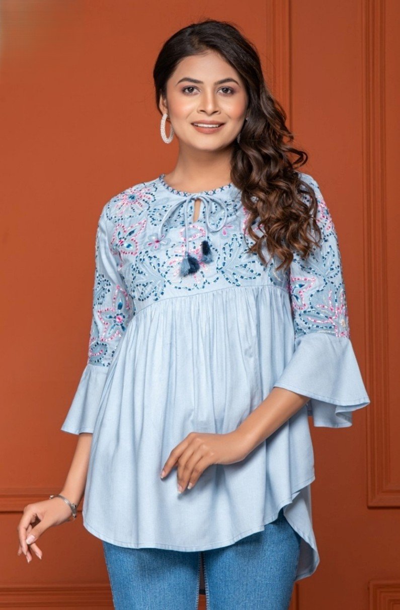Light Blue Elegant Embroidered Tunic – Fashina